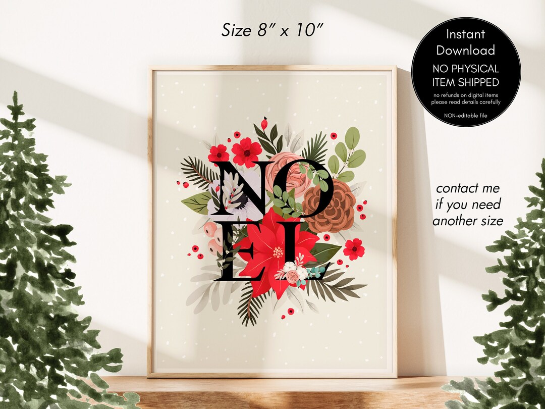 Christmas Wall Art Digital Download, Holiday Wall Sign Printable, Noel ...