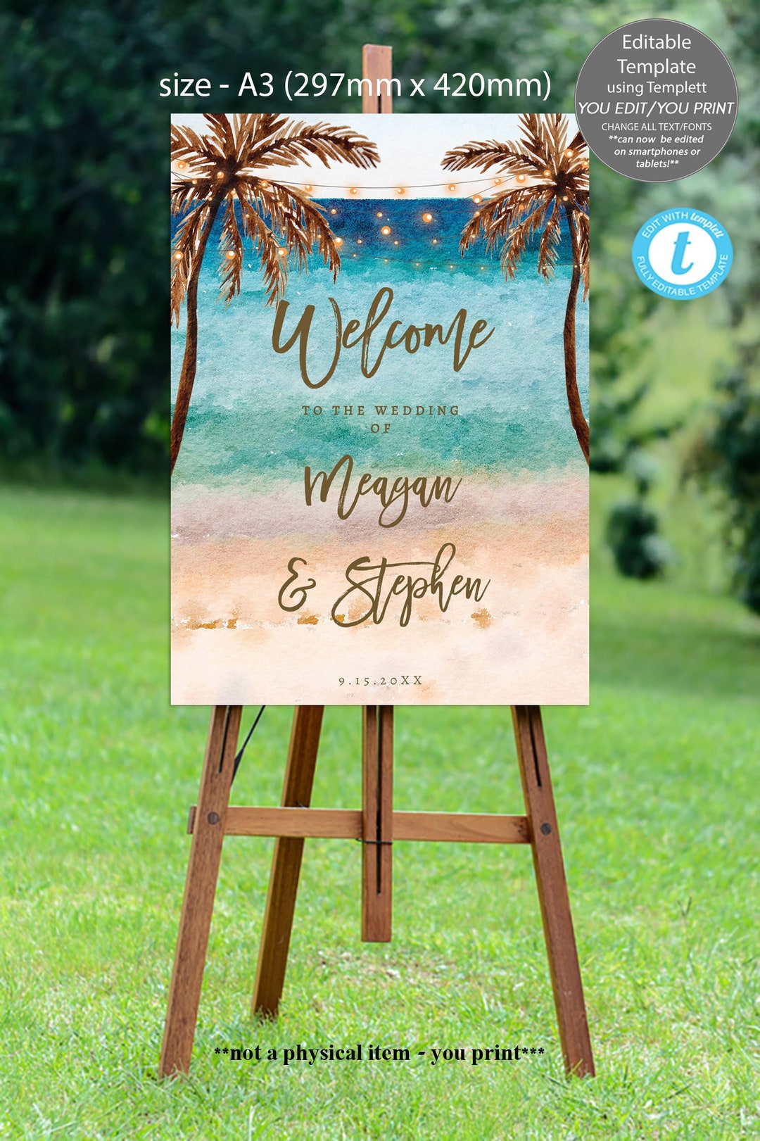 Beach Welcome Sign Template, Beach Wedding Sign Template, Editable ...