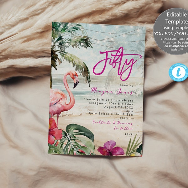 Flamingo 50th Birthday Party Invitation - Etsy