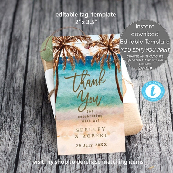 Beach Favour Tag Template Beach Wedding Tags Printable Beach - Etsy