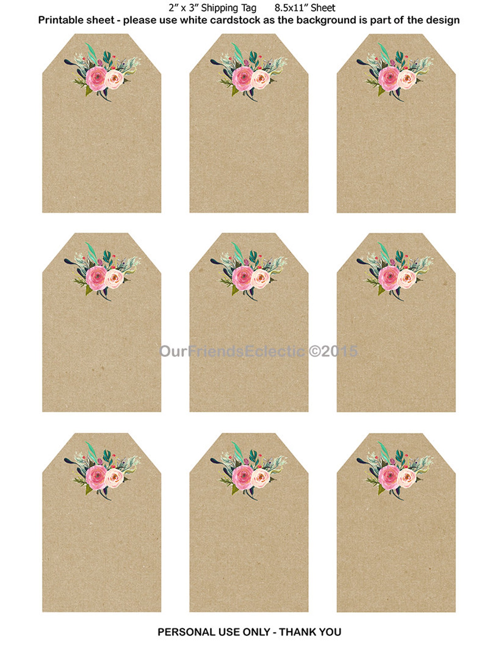 Printable Wedding Favor Tags, Printable Tags, Digital Floral Tags ...