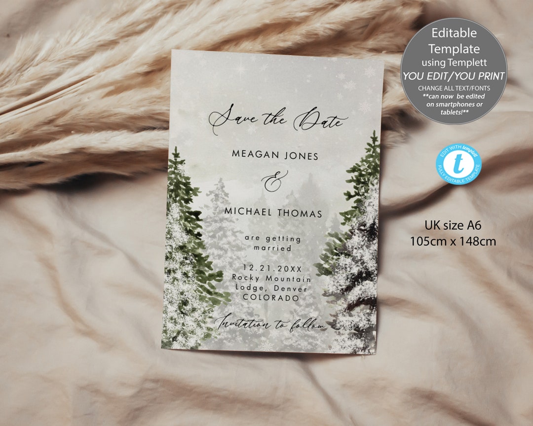 Winter Save the Date Template, Rustic Trees Save the Date Invitation ...