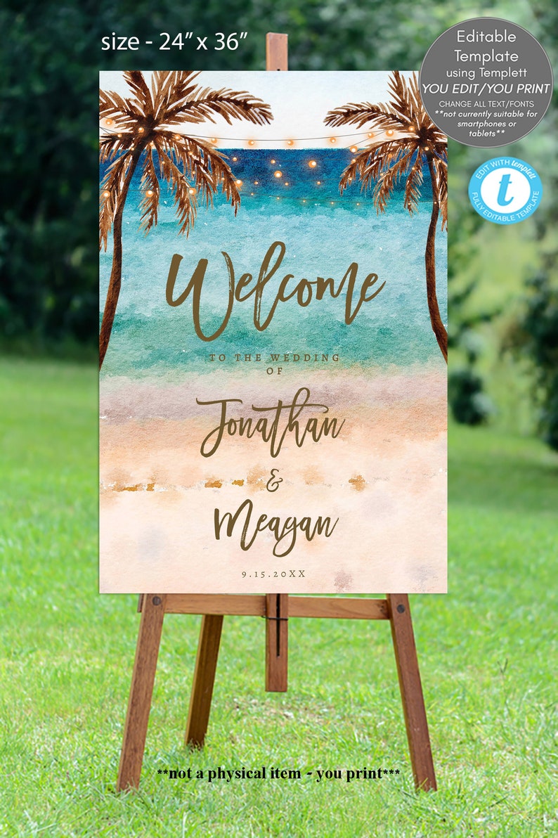 Beach Welcome Sign Template Beach Wedding Sign Template | Etsy