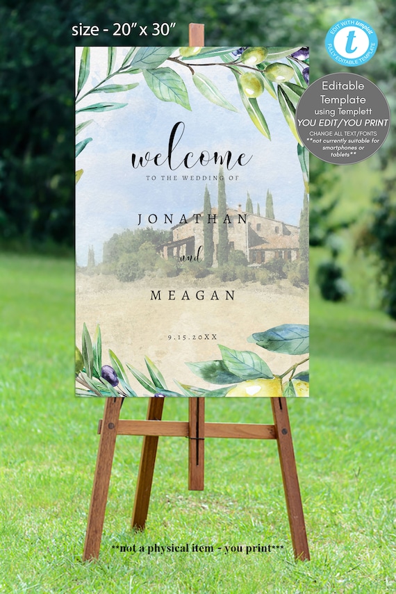 Tuscany Welcome Sign Template Tuscan Wedding Sign Editable | Etsy