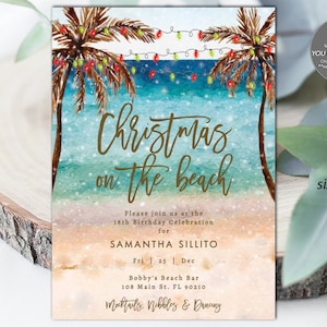Christmas at the Beach Editable Invitation Template, Christmas Beach ...