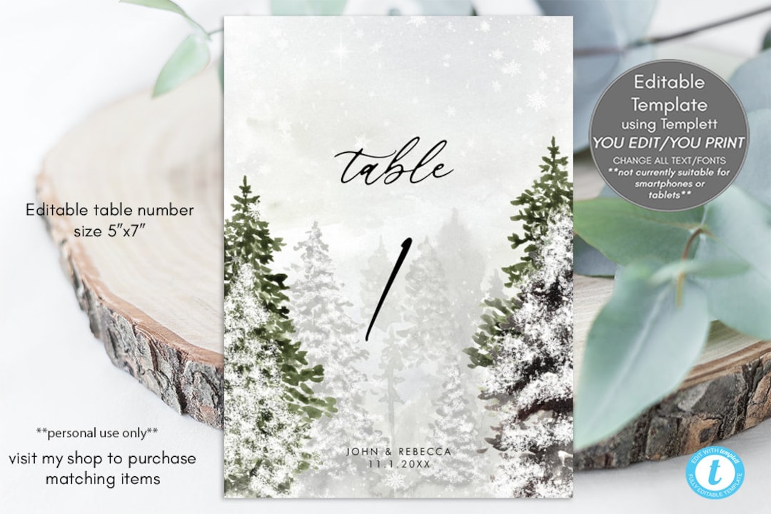 Winter Wonderland Trees Table Numbers Editable Template, Table Numbers ...