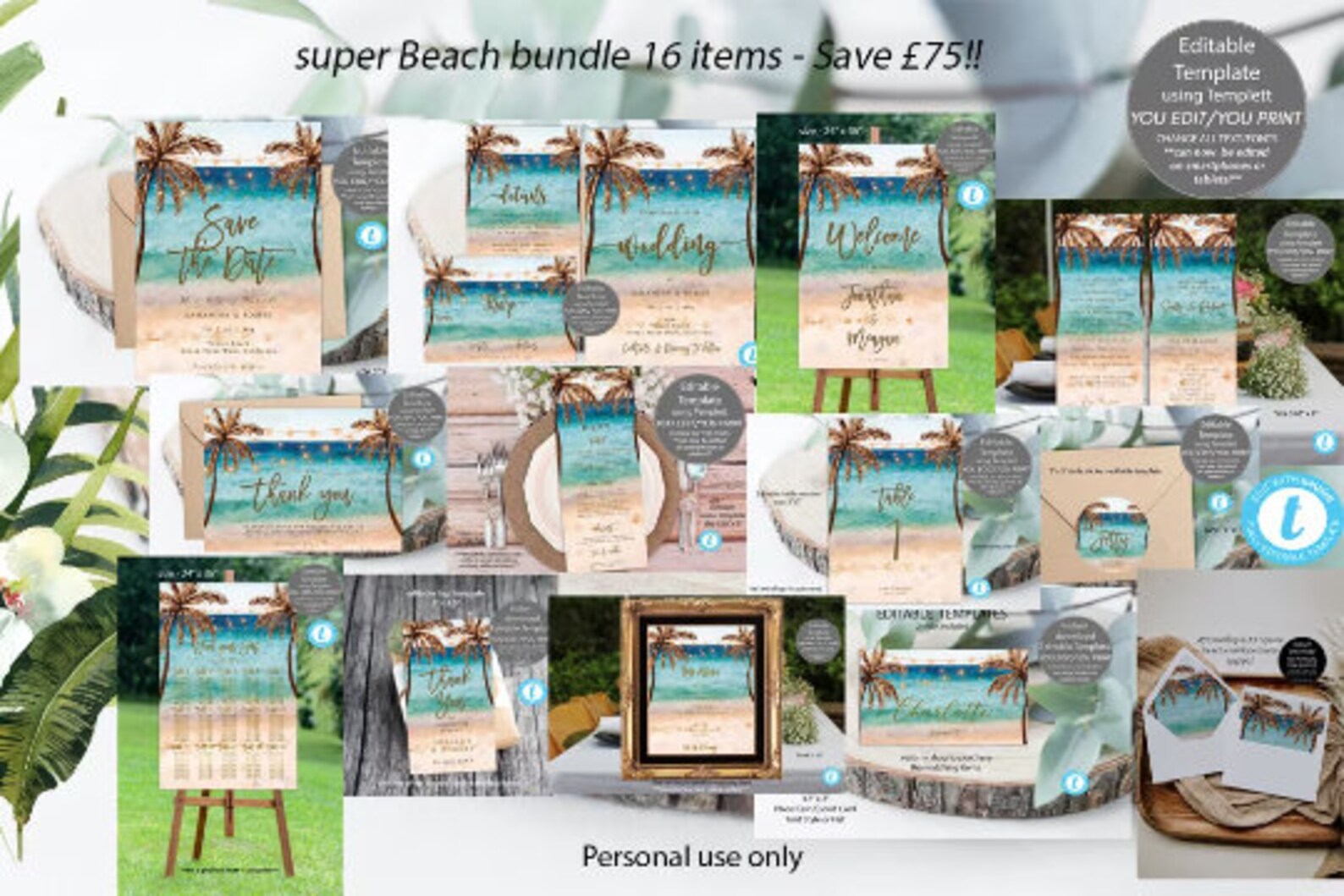 Editable Beach Wedding Invitation, Beach Wedding Invitation Editable ...