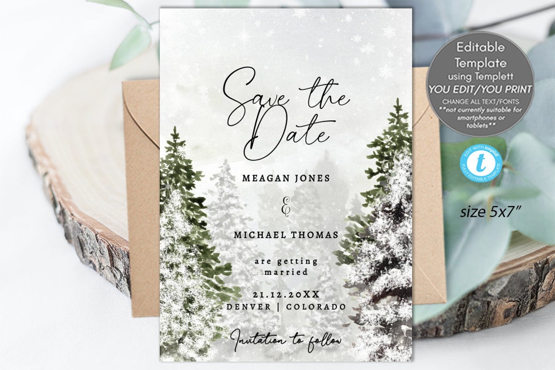 Winter Save the Date Template Rustic Trees Save the Date - Etsy