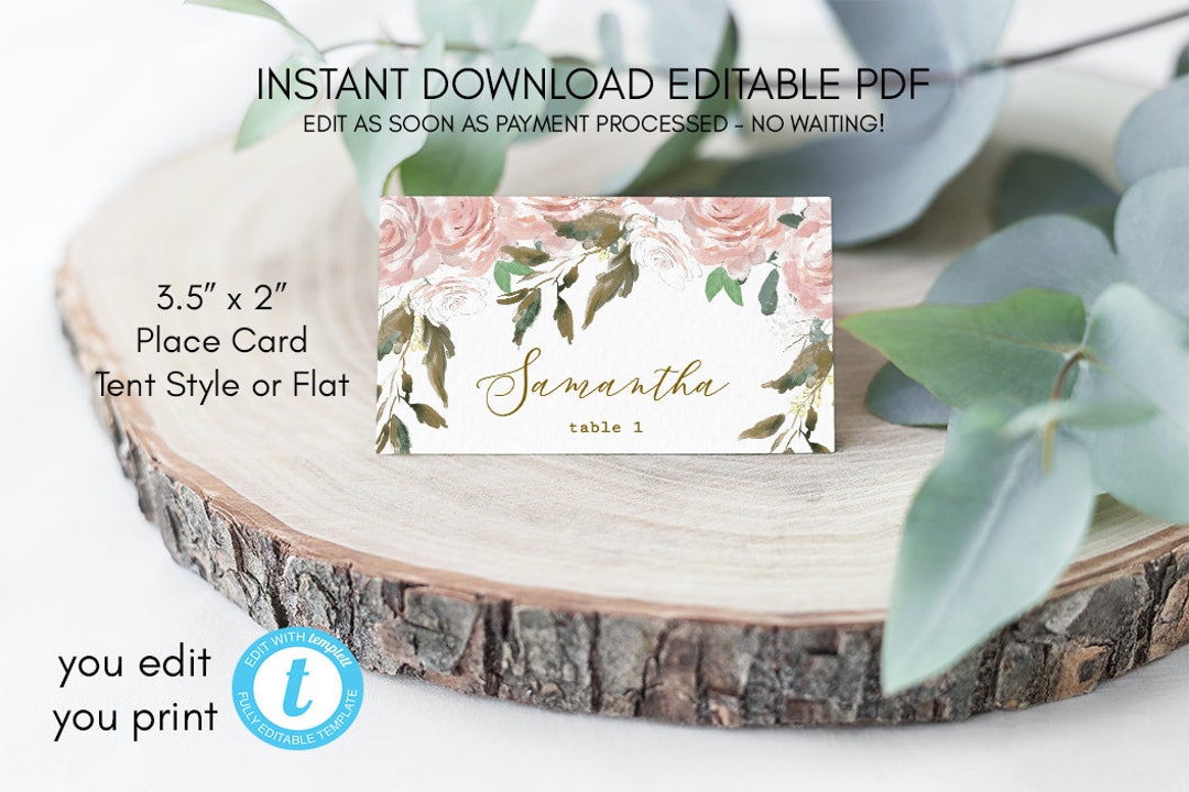 Editable Place Cards, Editable Name Card Template, Wedding Escort Cards ...