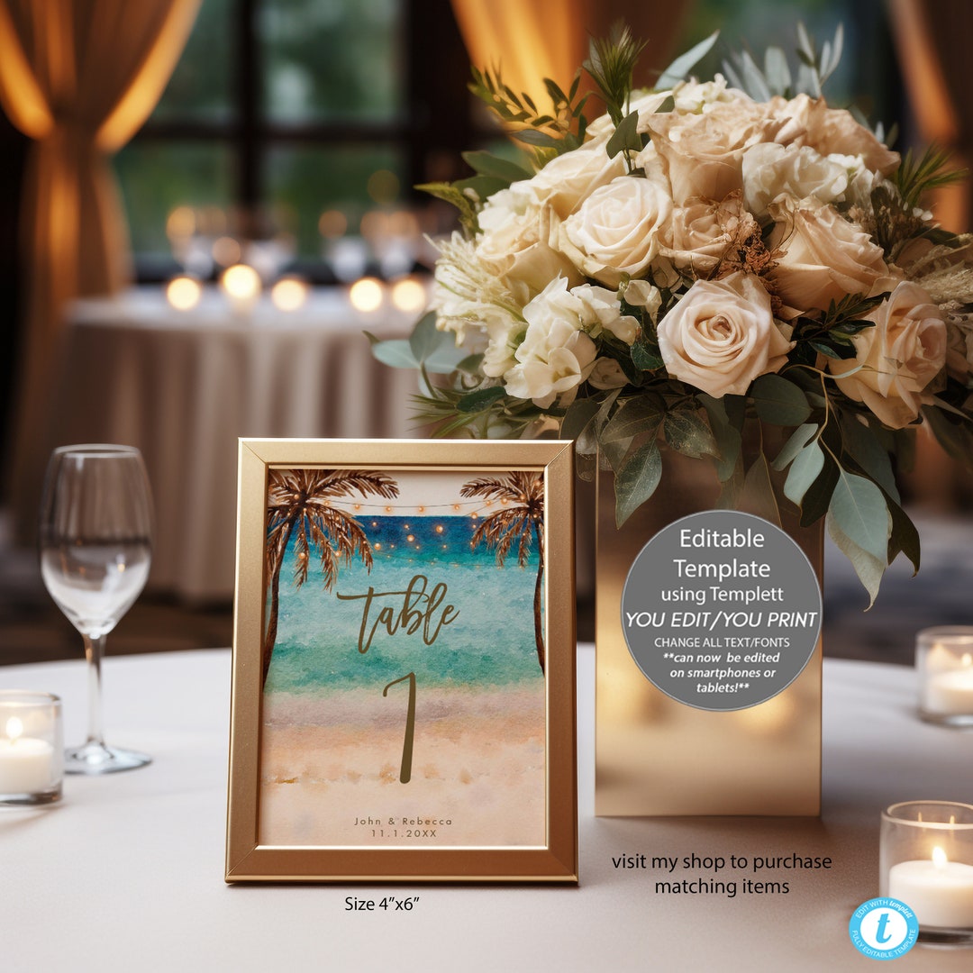 Tropical Beach Table Numbers Editable Template, Tropical Wedding Table ...