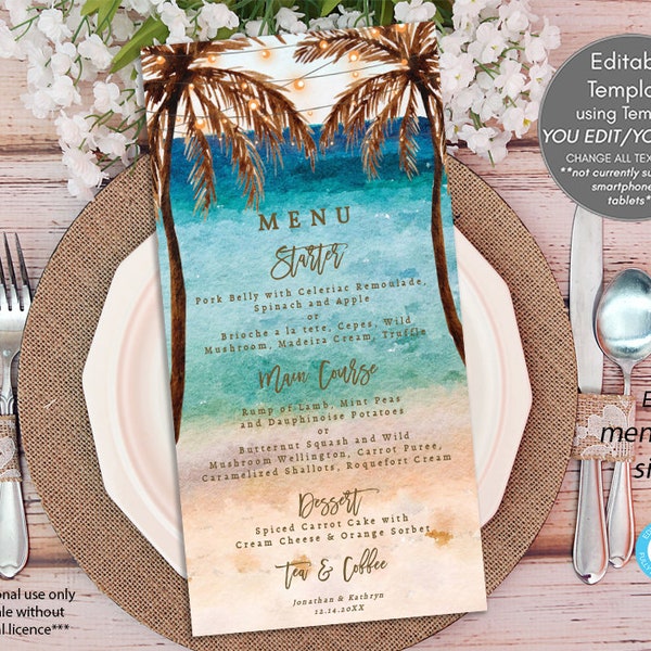 Beach Wedding Menu - Etsy