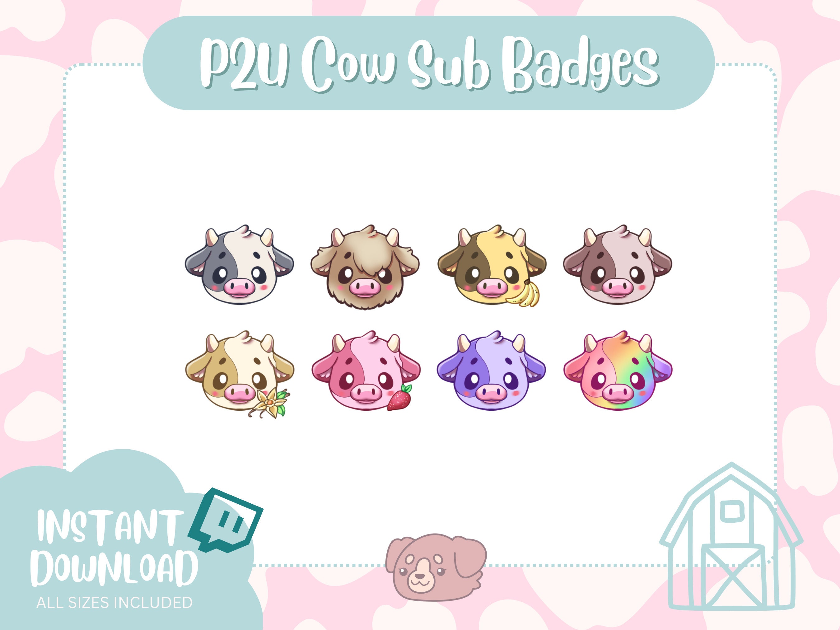 Cow Twitch Sub Badges | Cow Emotes | Digital Download | Cute Emotes ...