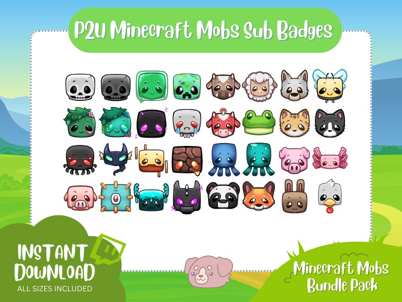 Minecraft All Mobs Inspired Twitch Sub Badges Bundle Pack Gaming ...