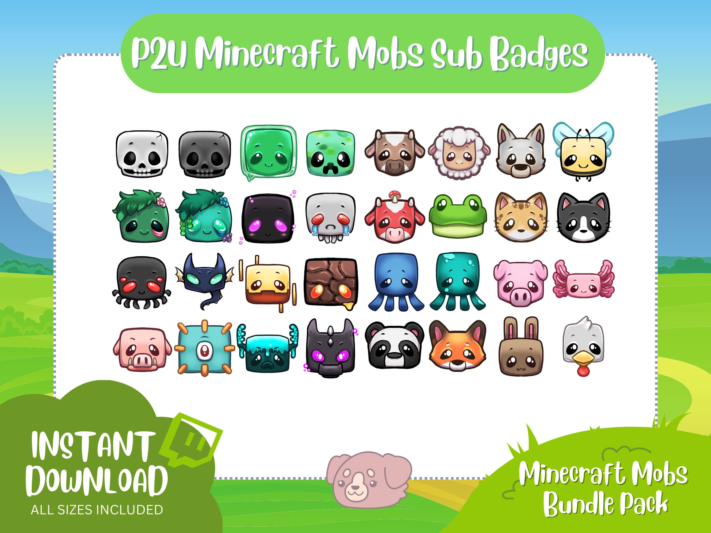 Minecraft All Mobs Inspired Twitch Sub Badges Bundle Pack Gaming ...
