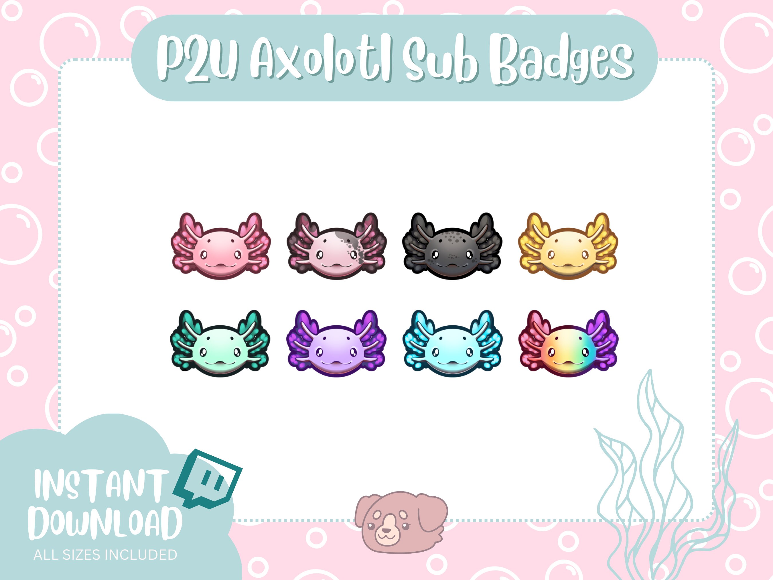 Axolotl Twitch Sub Badges | Axolotl | Digital Download | Cute Emotes ...