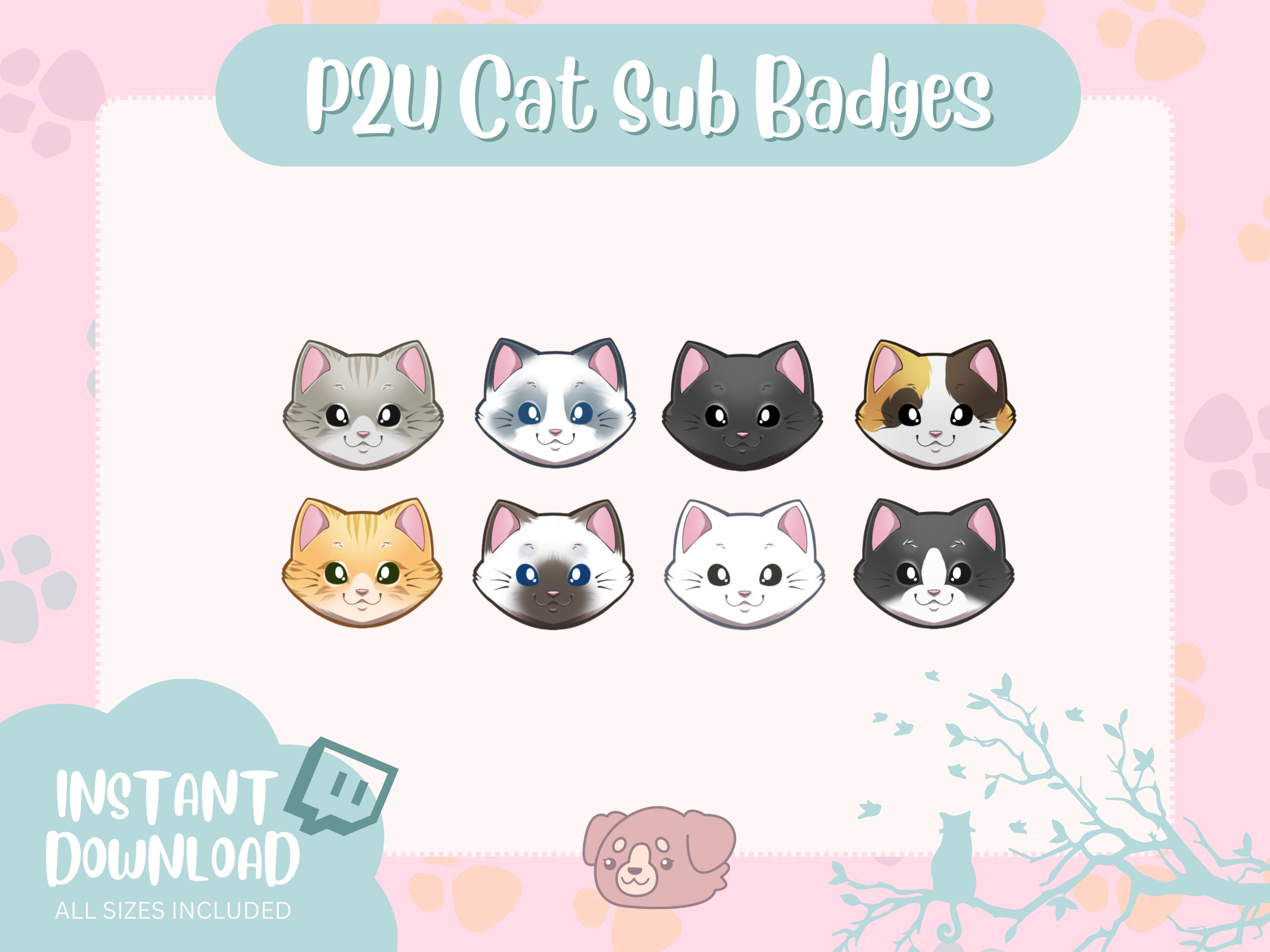 Cat Twitch Sub Badges Pack | Cat Emotes | Digital Download | Cute ...
