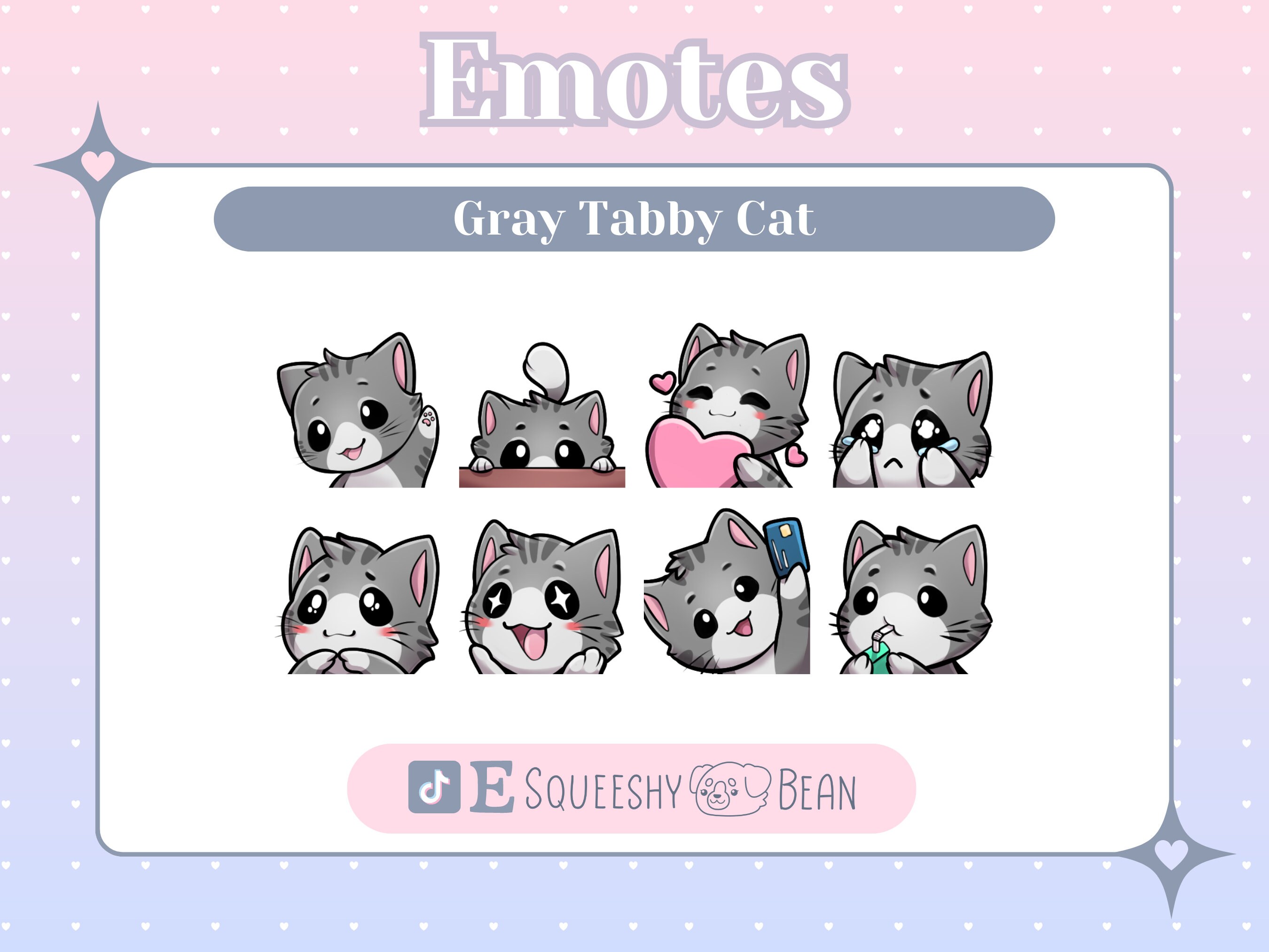 Gray Tabby Cat Twitch Emotes | Digital Download | Cute Emotes | Cat ...