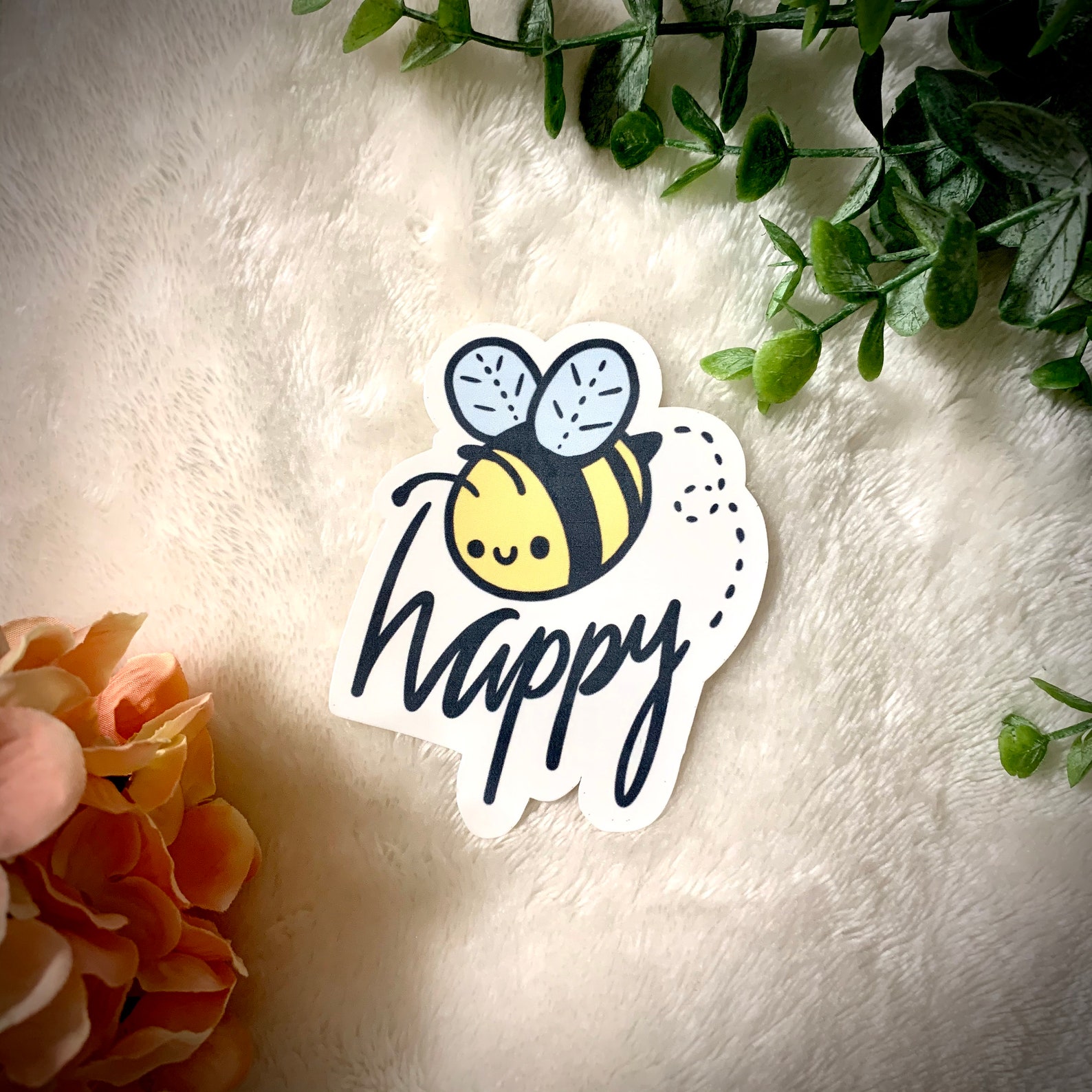 Bee Happy Sticker Cute Stickers Be Happy Sticker Cute - Etsy