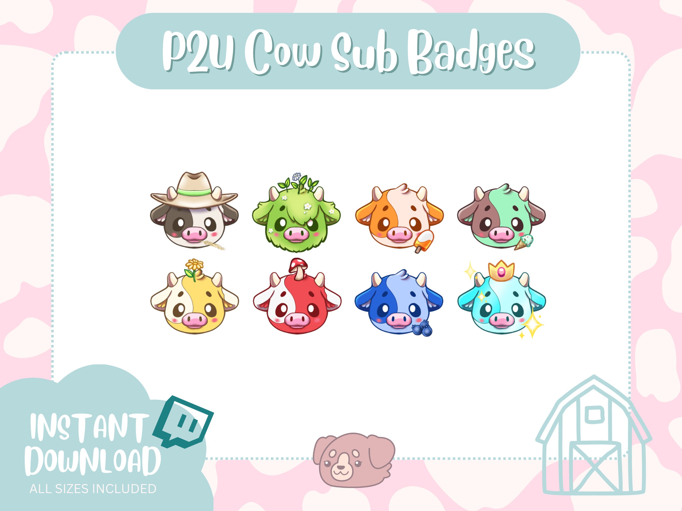 Cow Twitch Sub Badges | Cow Emotes | Digital Download | Cute Emotes ...