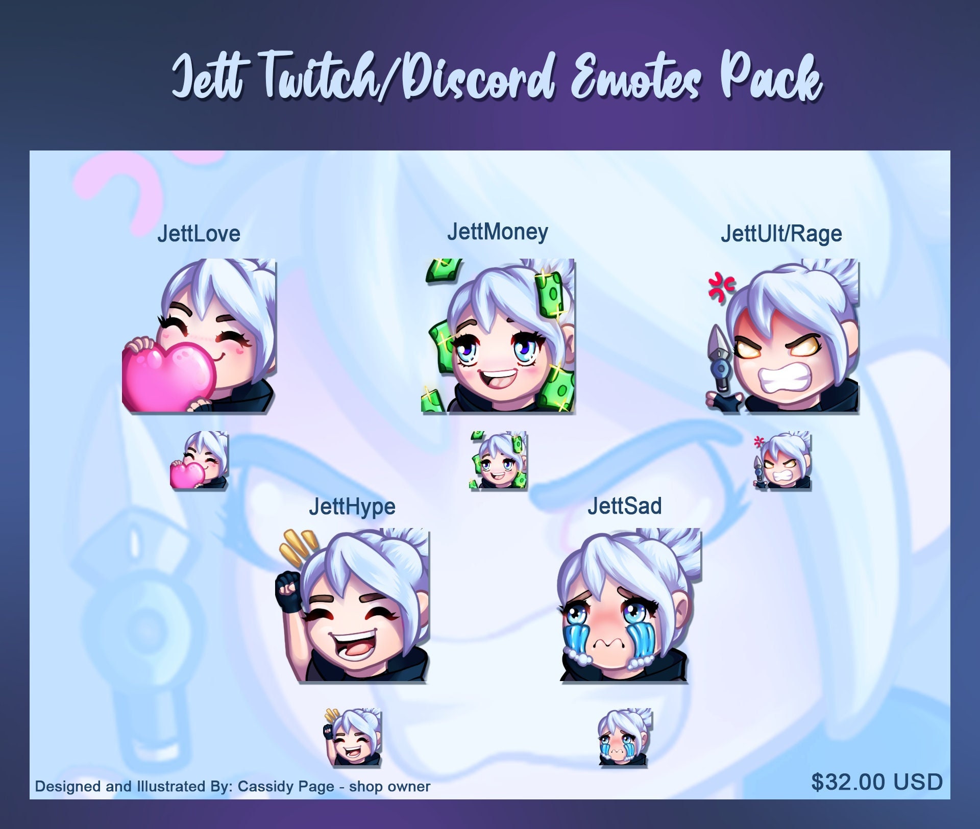 Jett Twitch Discord Emote Pack Valorant Inspired Emotes Digital ...