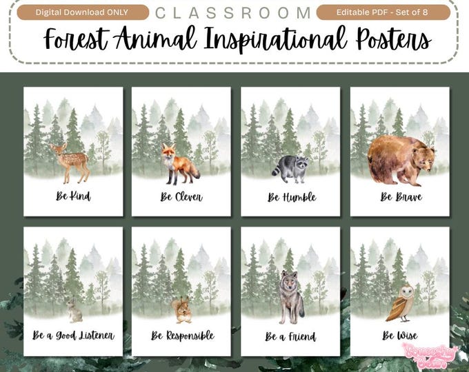 Printable Motivational Woodland Theme Classroom Posters, Instant ...