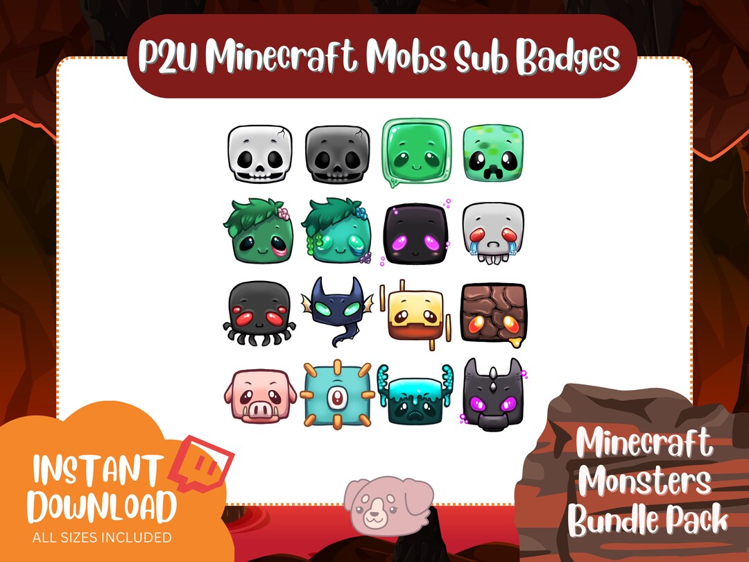 Minecraft Mobs Inspired Twitch Sub Badges Bundle Pack | Gaming ...