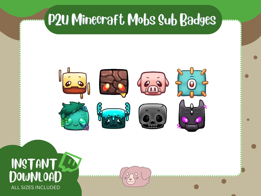 Minecraft Mob Inspired Twitch Sub Badges Gaming Digital Download Cute ...