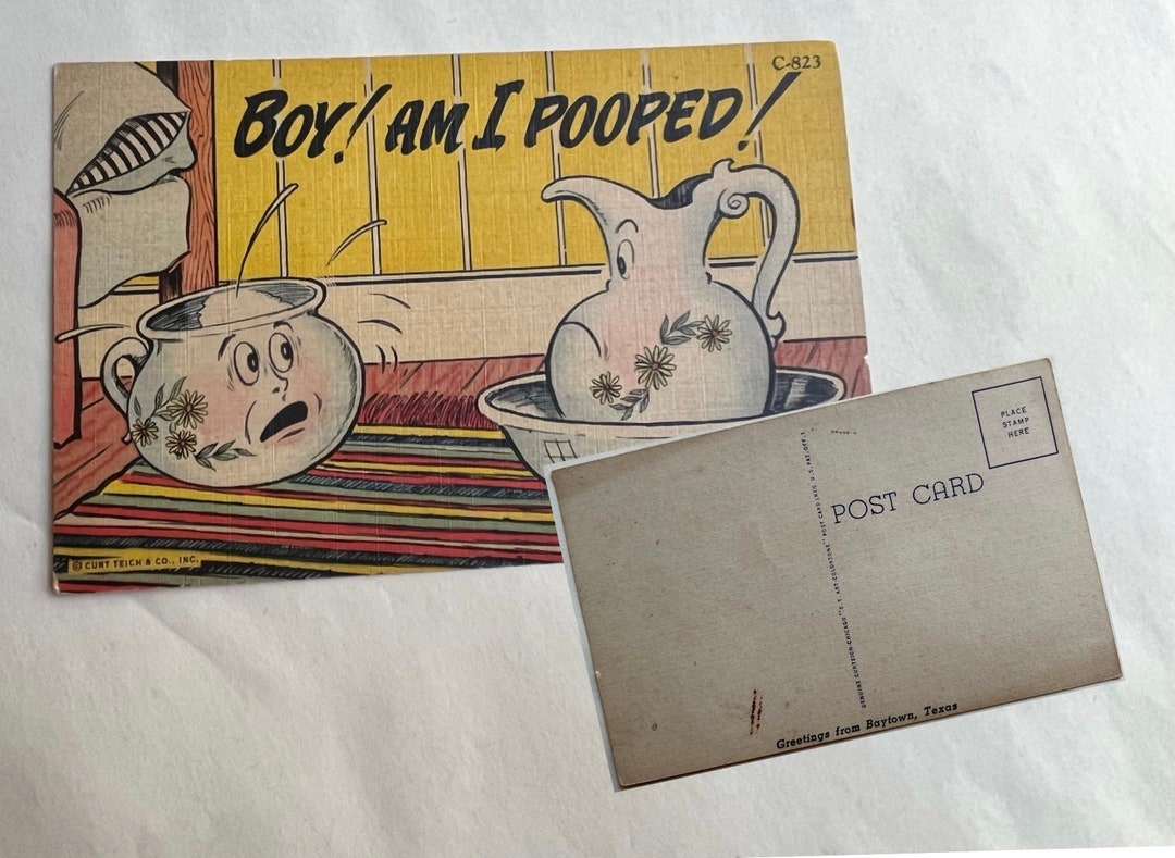 Humorous Illustrated Boy Im Pooped Linen Post Card Postcard - Etsy