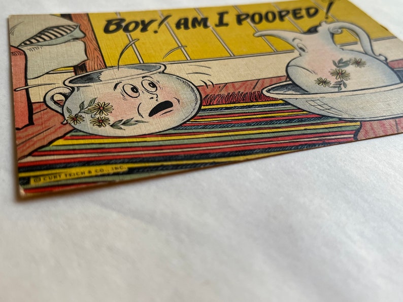 Humorous Illustrated Boy Im Pooped Linen Post Card Postcard - Etsy