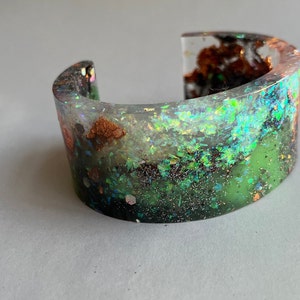 Sea Foam Green and Black Opal Copper Resin Cuff Bracelet Big Bangle ...