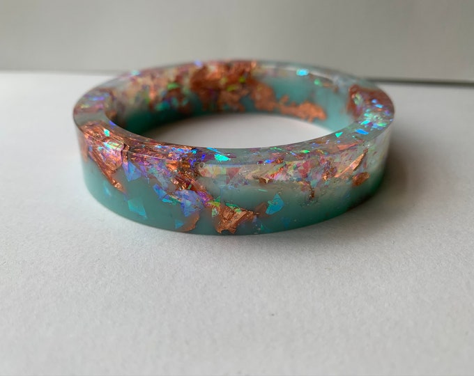 Sea Foam Green & Copper Iridescent Resin Bangle Bracelet - Etsy