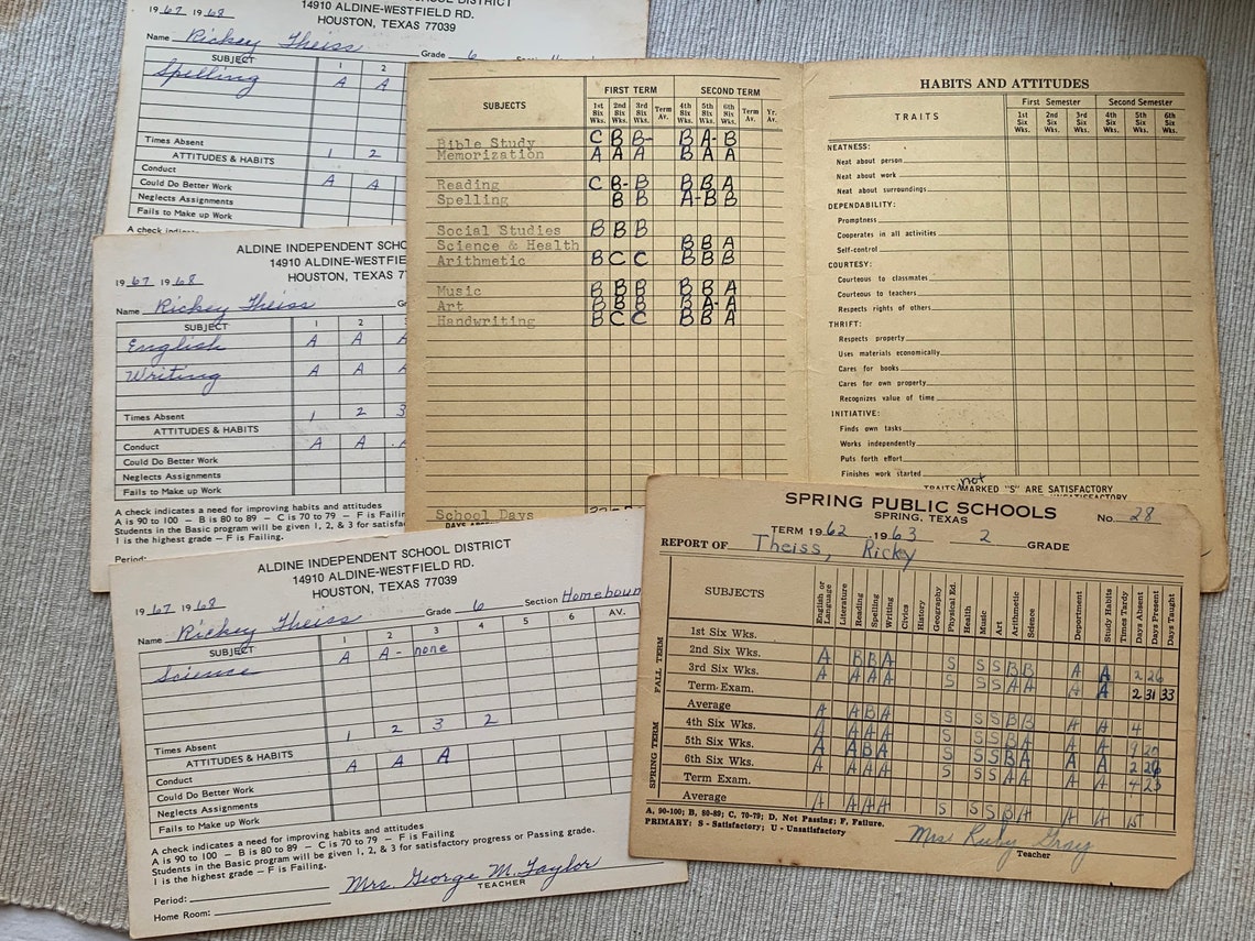 Texas Vintage Report Card and Student Information Cards Paper | Etsy