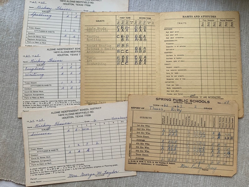 Texas Vintage Report Card and Student Information Cards Paper Emphemera ...
