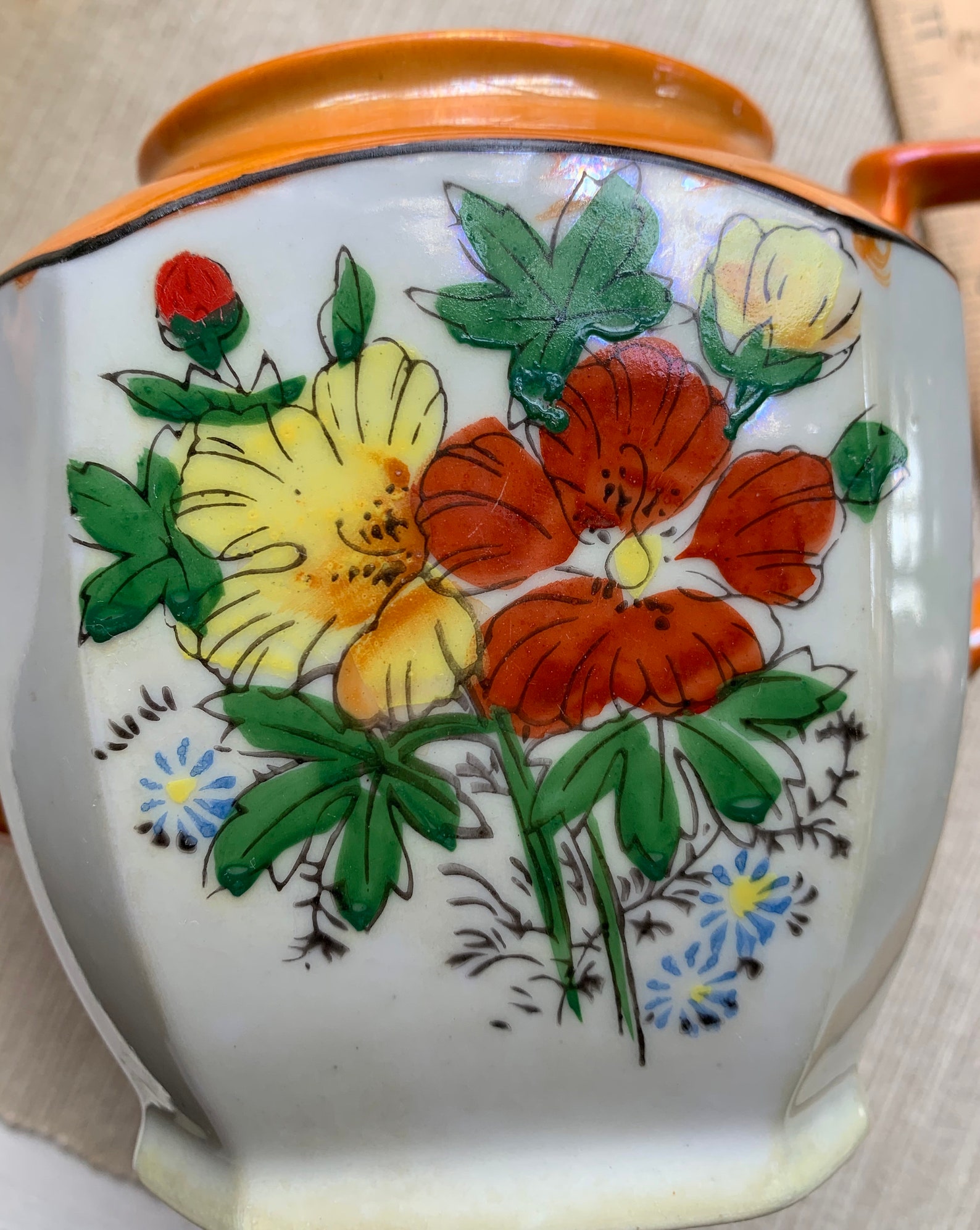 Vintage Japanese Floral Lusterware Teapot Orange Flower Tea - Etsy