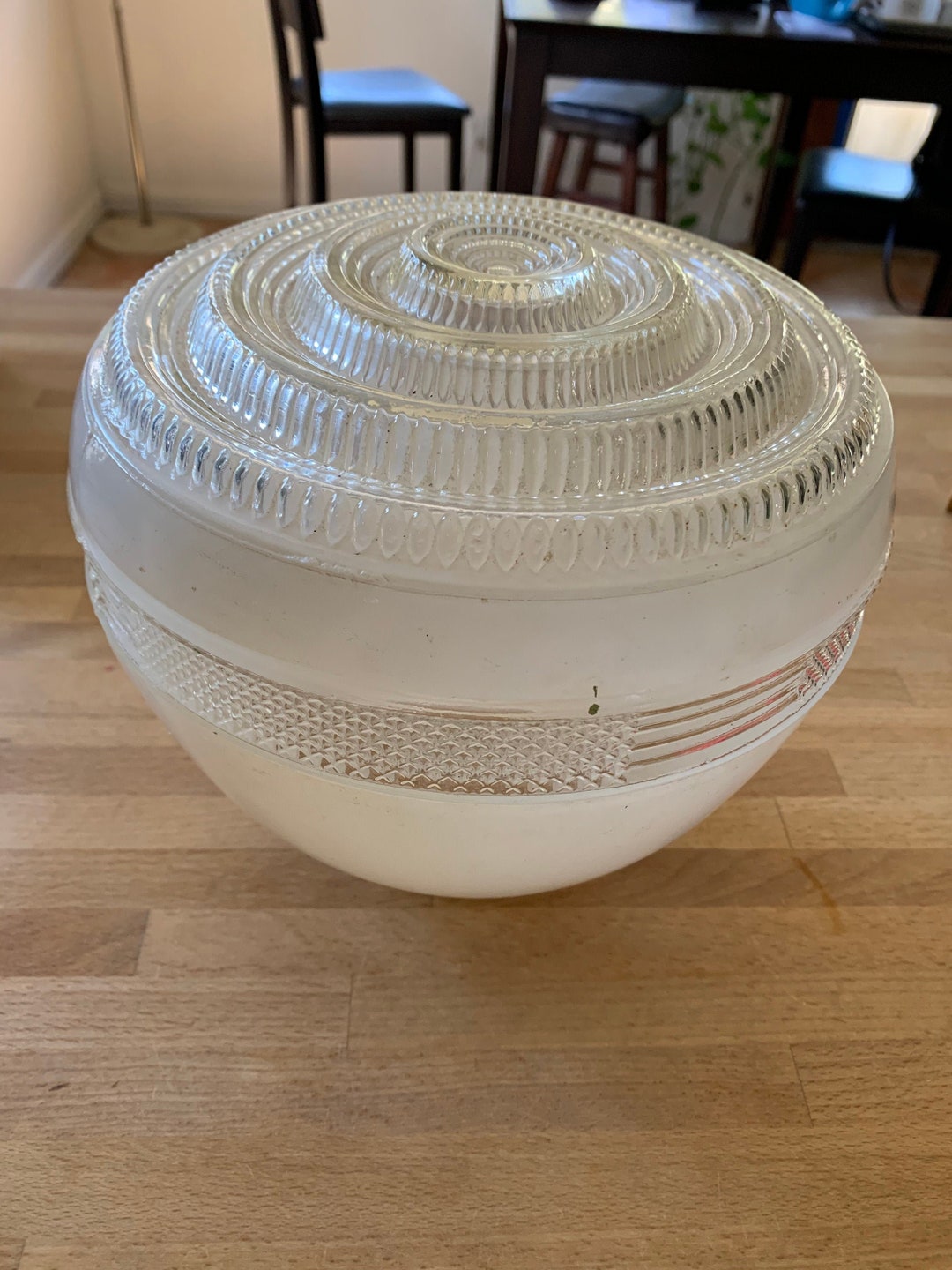 Vintage Ceiling Light Cover Art Deco Style Frosted Bulls Eye Glass ...