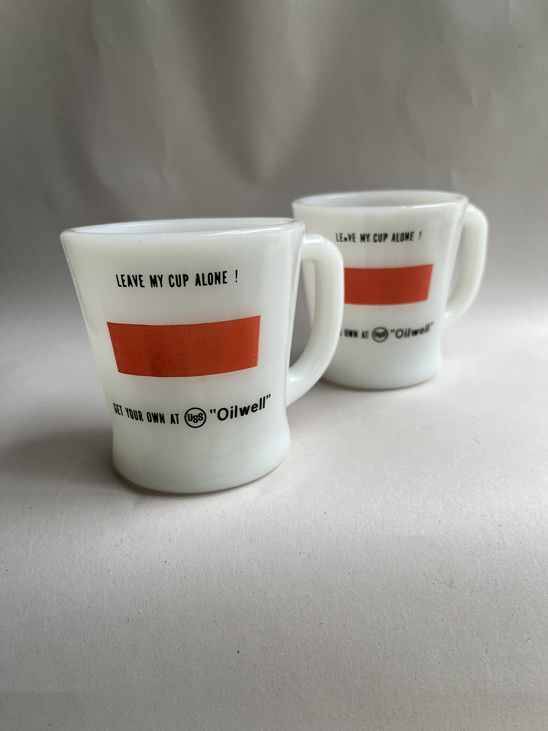 Vintage “leave My Cup Alone” Oilwell Milk Glass Coffee Mug by Fire King ...