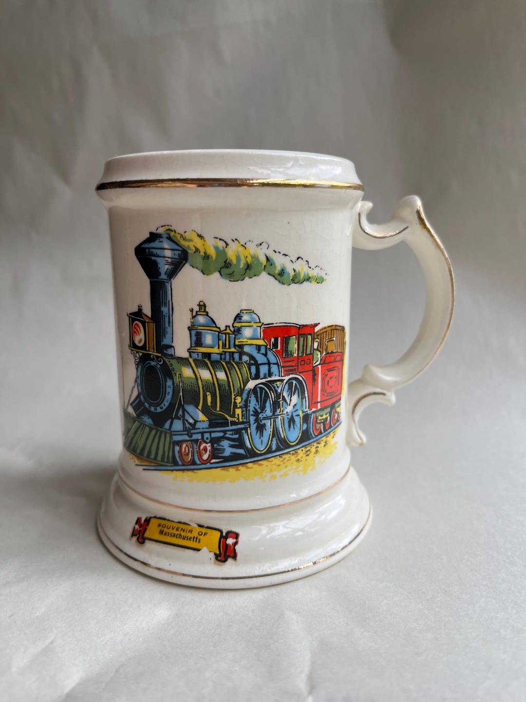 Vintage Massachusetts Locomotive Mug With Mustache Guard, Train Ceramic ...