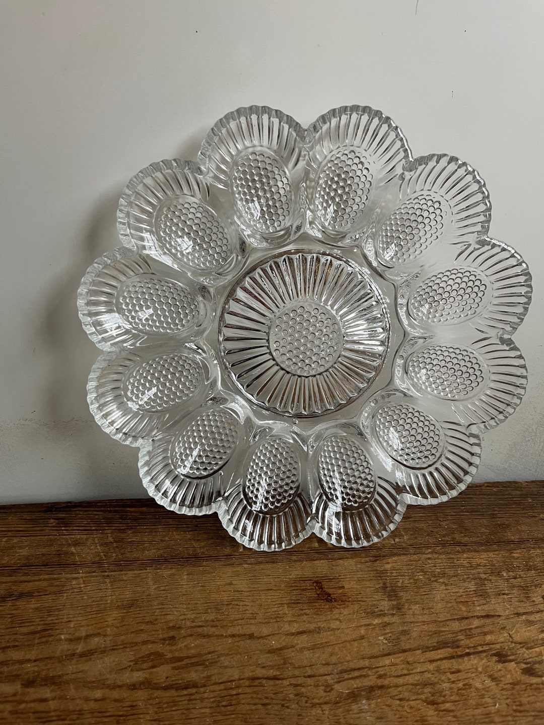 Vintage Sunflower Clear Glass Deviled Egg Tray , Relish Serving Platter ...