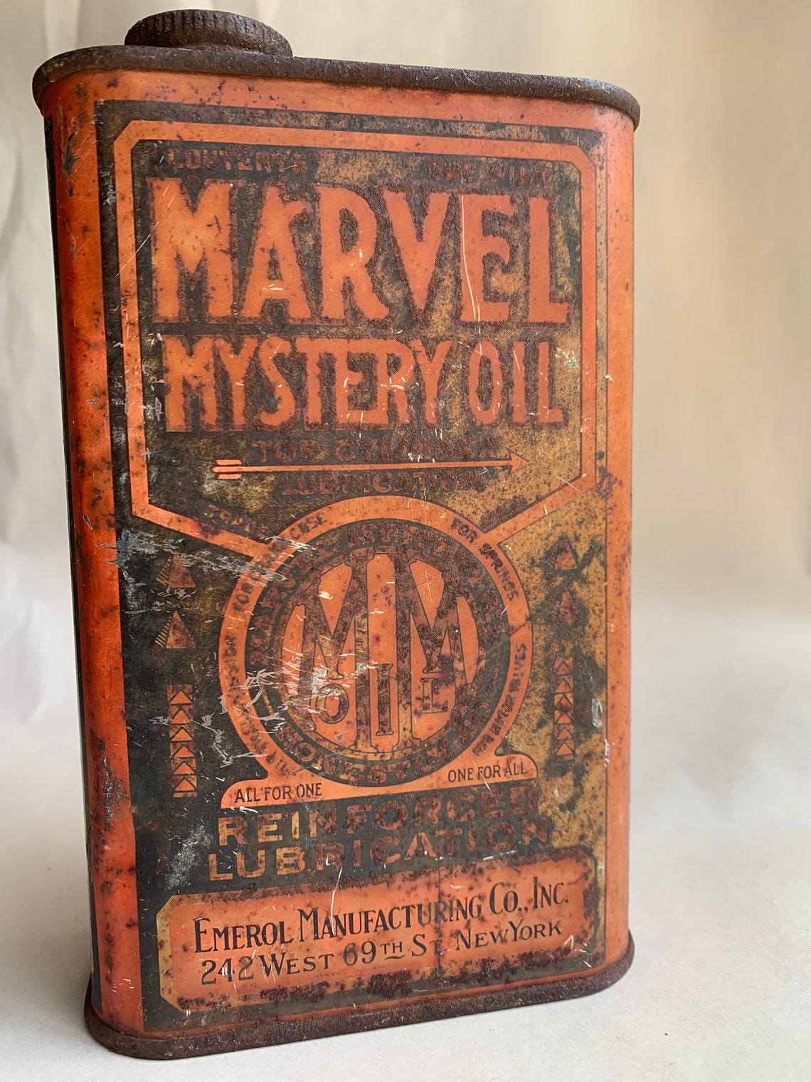 Vintage Marvel Mystery Oil Can One Pint Reinforced Lubricant New York ...