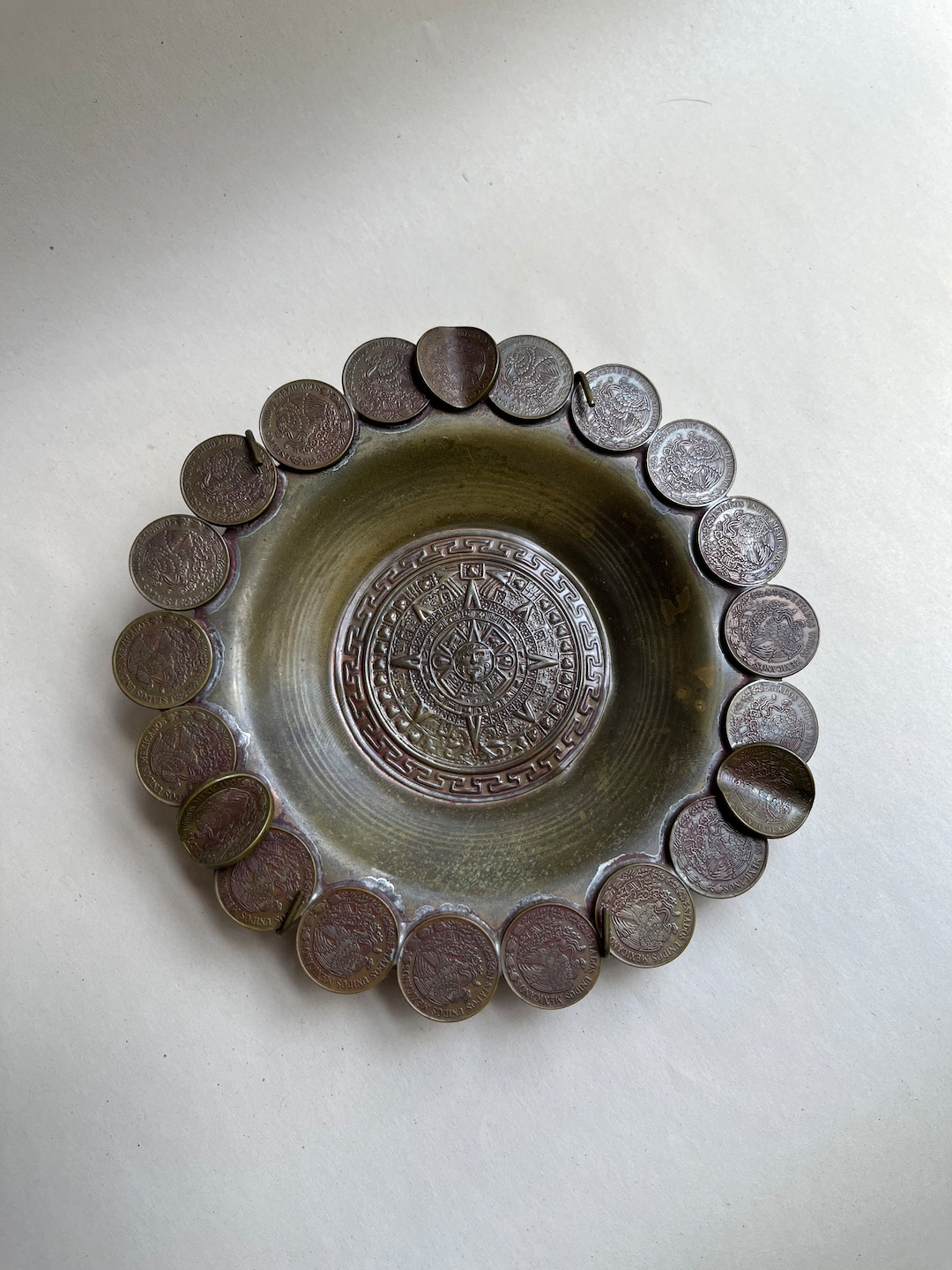 Vintage 1970s Mexican Coin Centavos Metal Ashtray With Mayan Motif ...