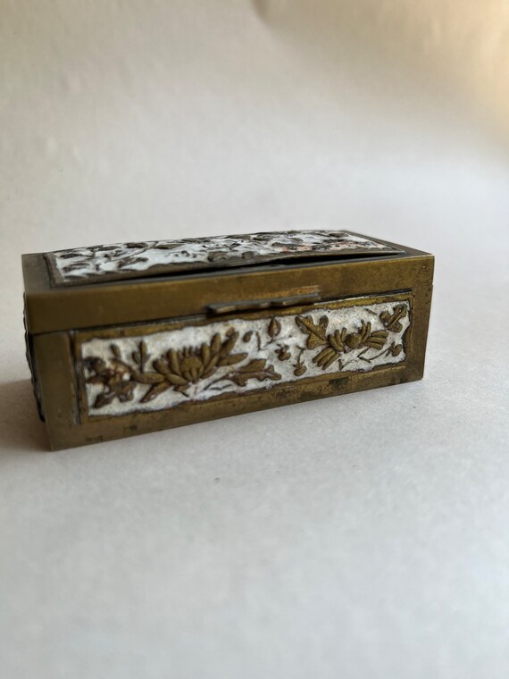 Antique Butterfly Floral Brass Chinese Stamp Box, Whi… - Gem