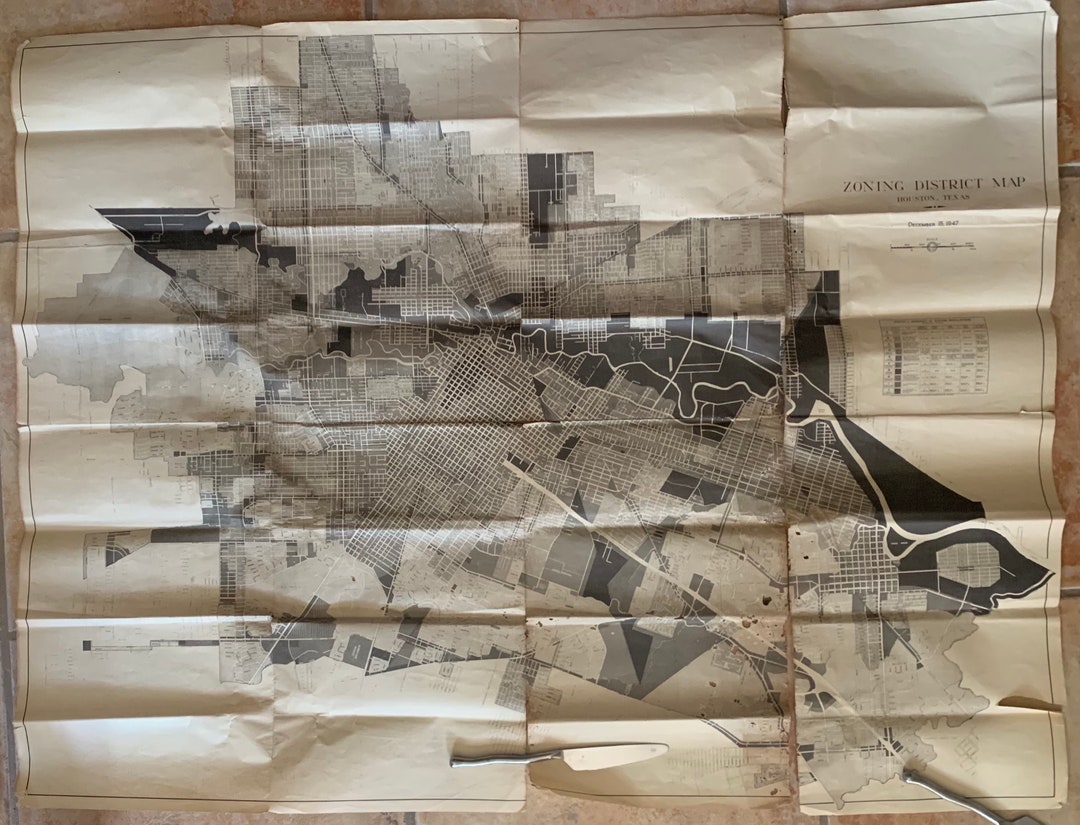 City of Houston Zoning District Map Circa 1947 Vintage Texas Industrial ...