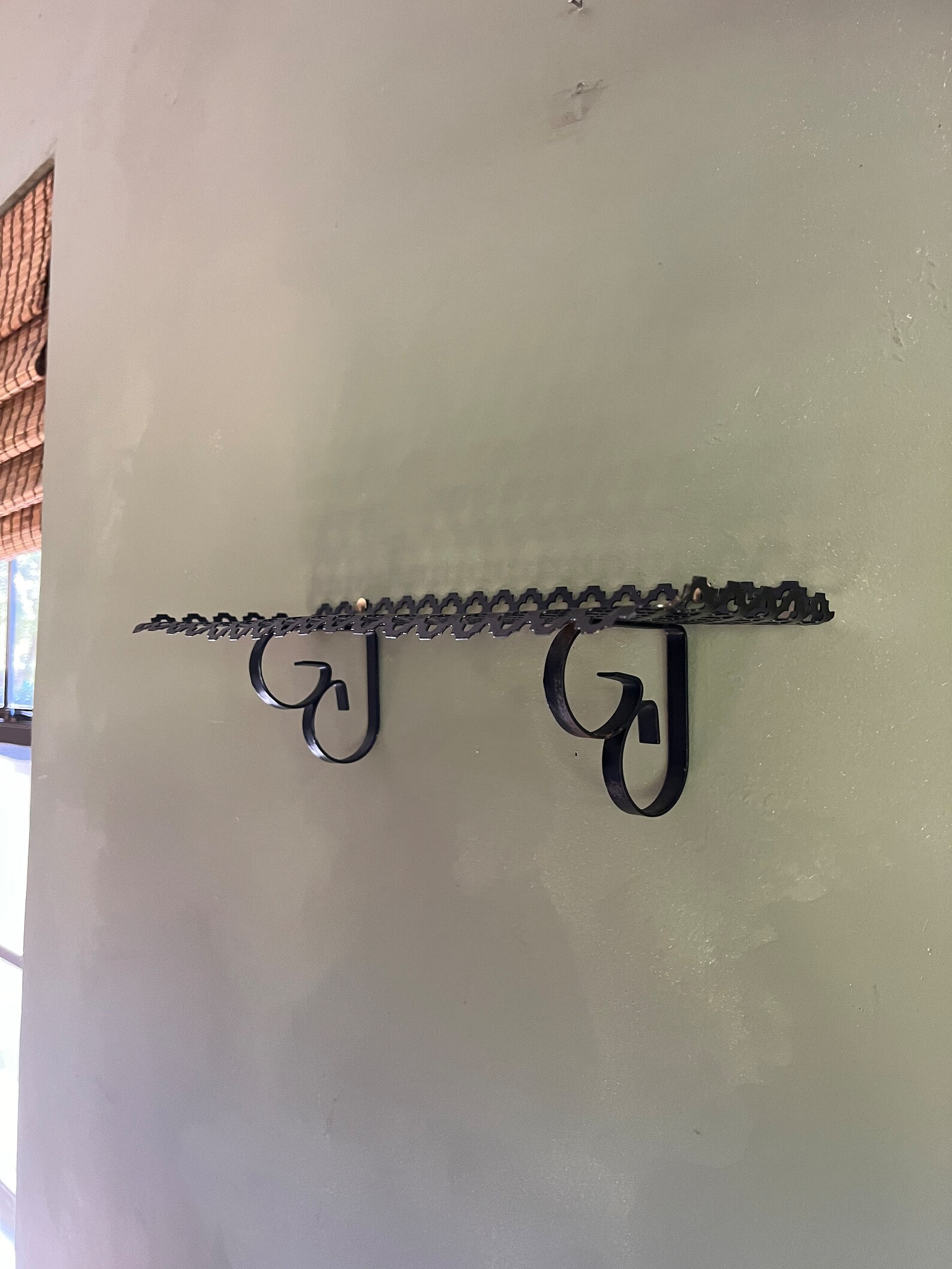 Midcentury Perforated Four Leaf Clover Metal Shelf With Heart Brackets ...