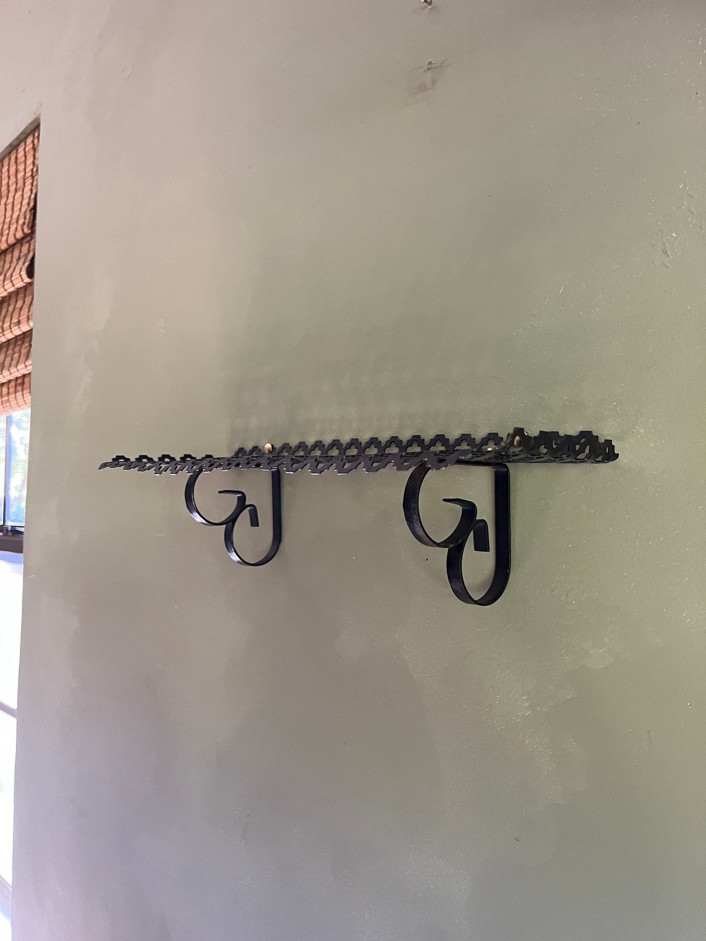 Midcentury Perforated Four Leaf Clover Metal Shelf With Heart Brackets ...
