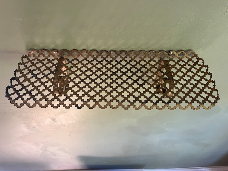 Midcentury Perforated Four Leaf Clover Metal Shelf With Heart Brackets ...