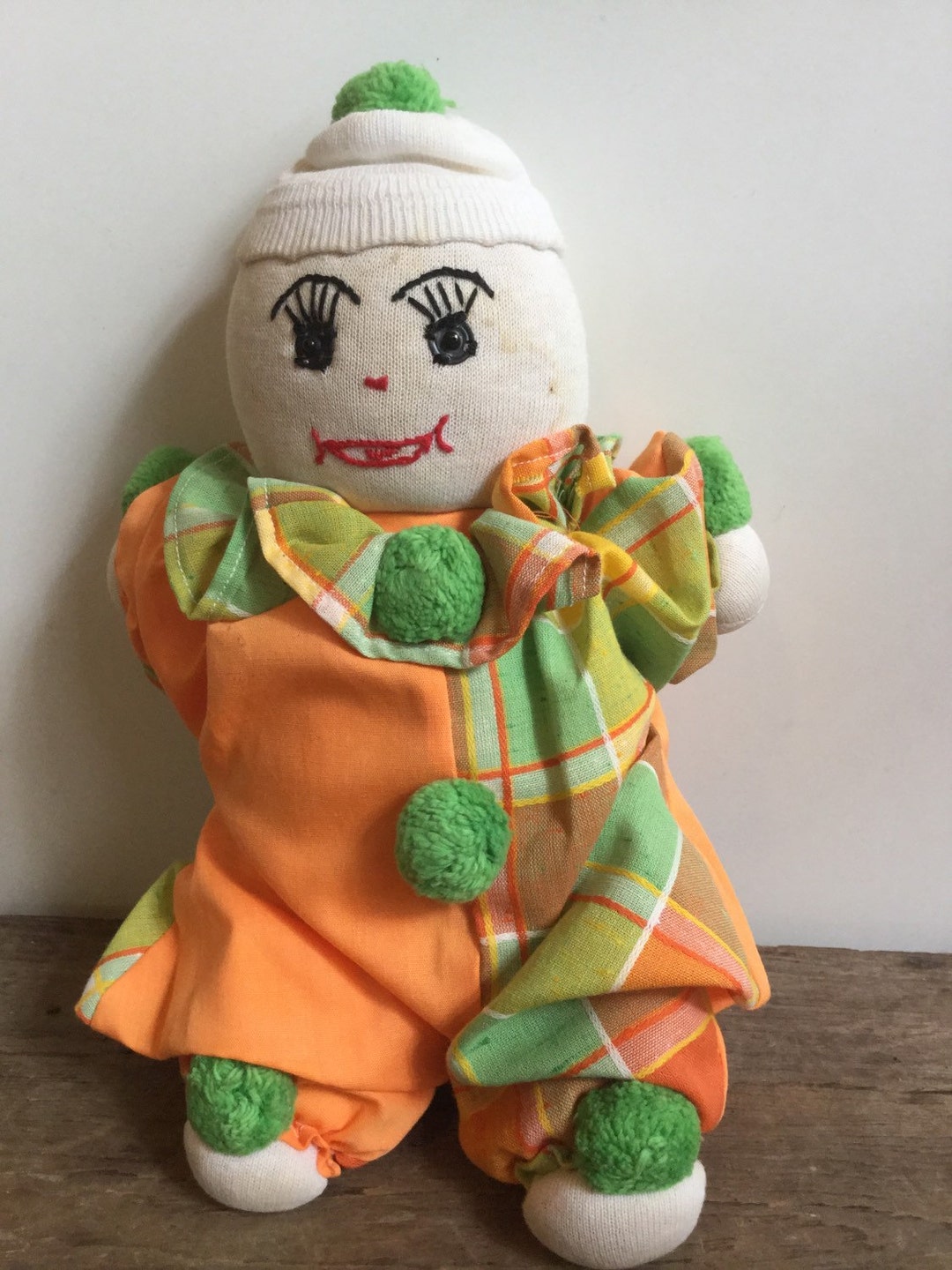 Vintage Circus Clown Folk Art Sock Rag Doll - Etsy
