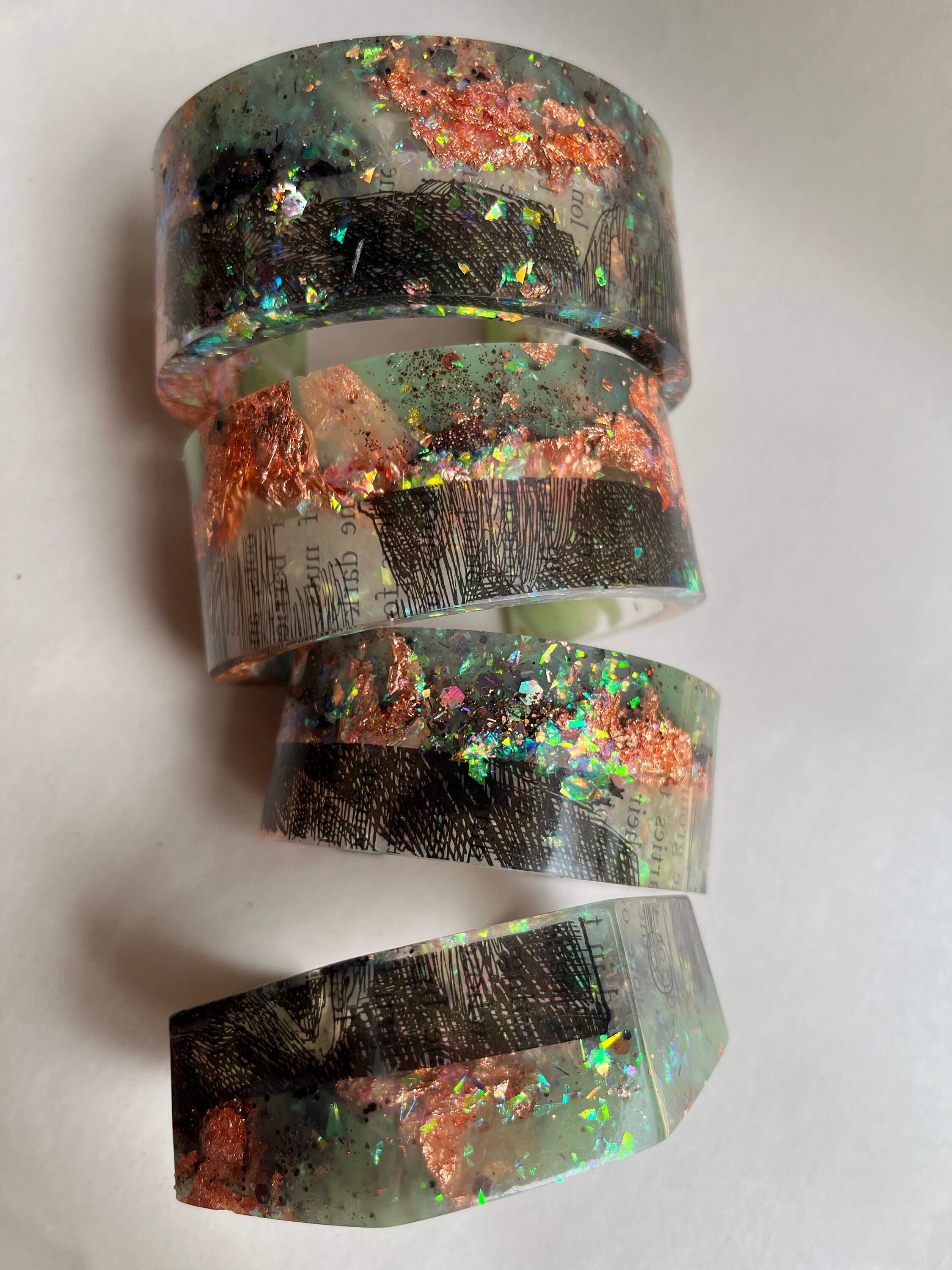 Sea Foam Green and Black Opal Copper Resin Cuff Bracelet Big Bangle ...