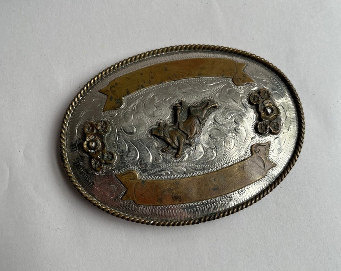 Vintage Western Bull Riding Rodeo Belt Buckle, Alpaca Mexico Buckle - Etsy