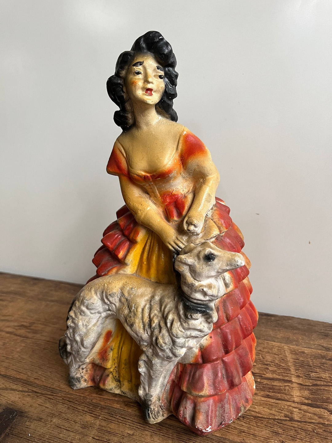 Vintage Lady With Borzoi Dog Russian Wolf Hound Chalkware Statue ...