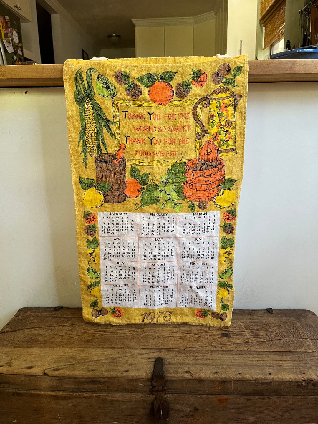 Vintage 1973 Amish Calendar Towel, Bless This House, Amish Linen Tea ...